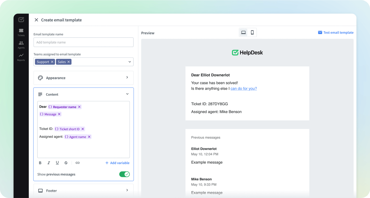 Email template builder in HelpDesk