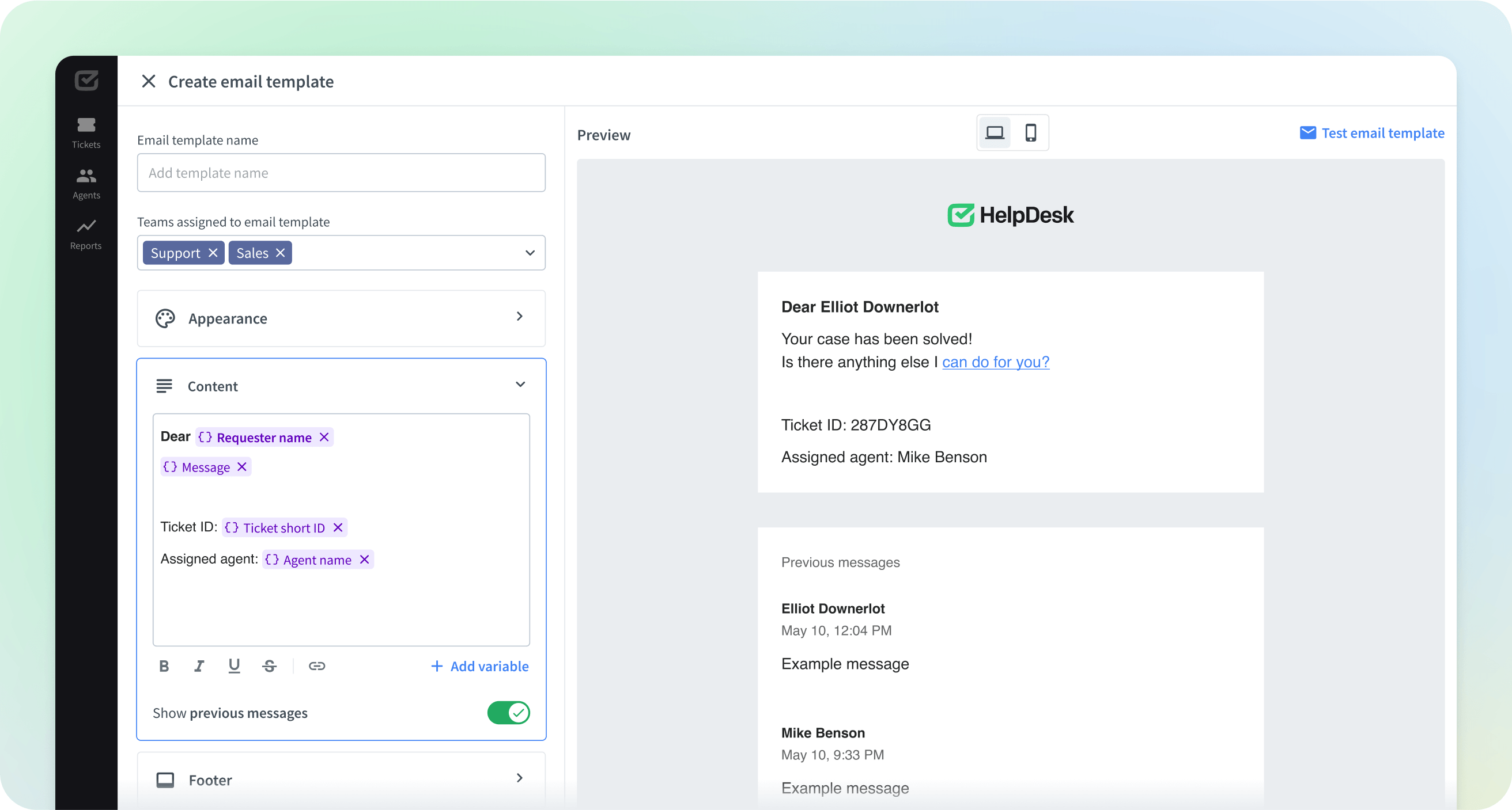 Email template builder in HelpDesk